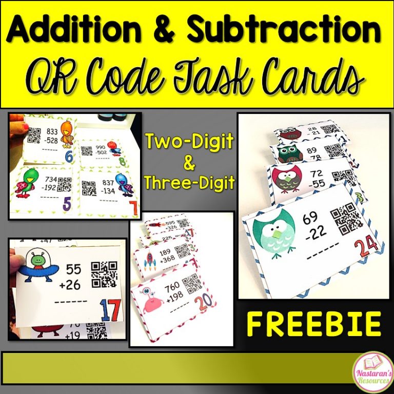 Free Addition and Subtraction Task Cards : QR CODE Activity