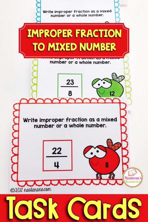 Improper Fractions To Mixed Numbers Task Cards