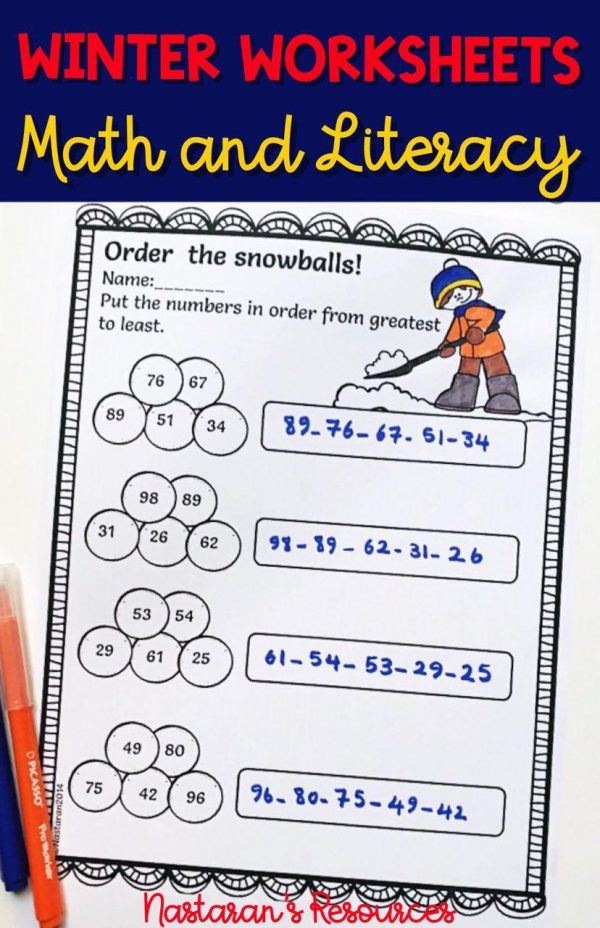 Winter Math And Literacy Worksheets For 1st Grade