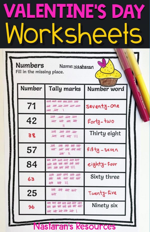Valentine's Day Worksheets Math and Literacy First Grade