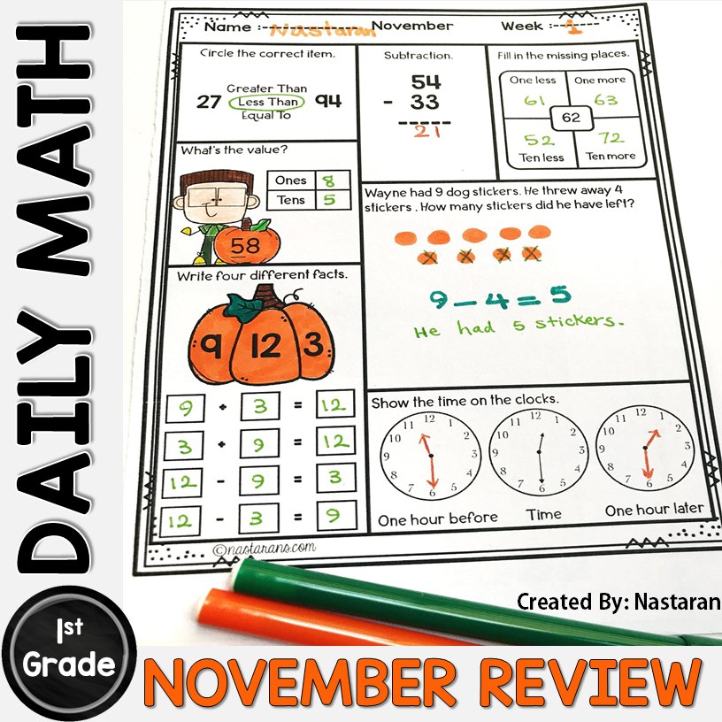 Daily Math Review - Spiral Review in Summer First Grade