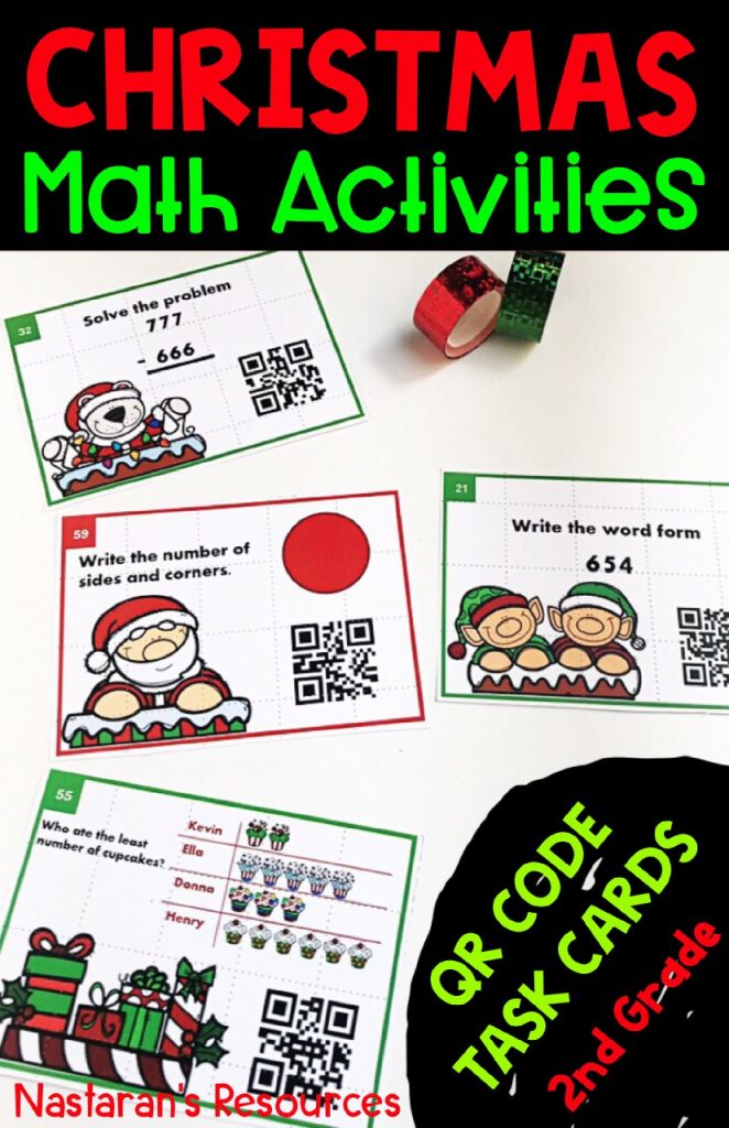 Christmas Math Activities Task Cards For 2nd Grade Self-Checking