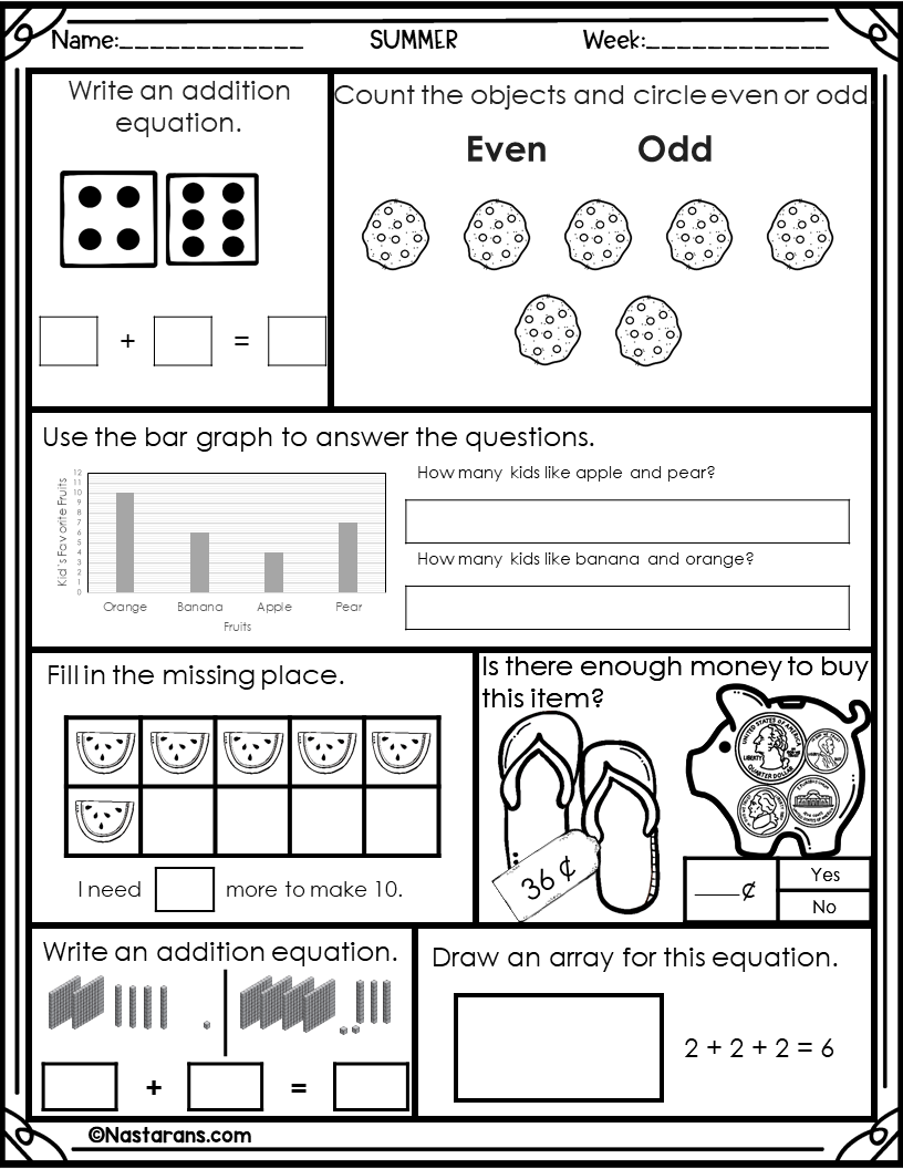 2nd Grade Summer Daily Math Worksheets And a Freebie