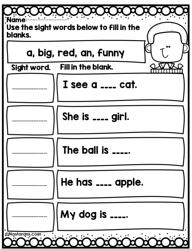 Engaging Sight Word Learning with Fill in the Blank Sentences
